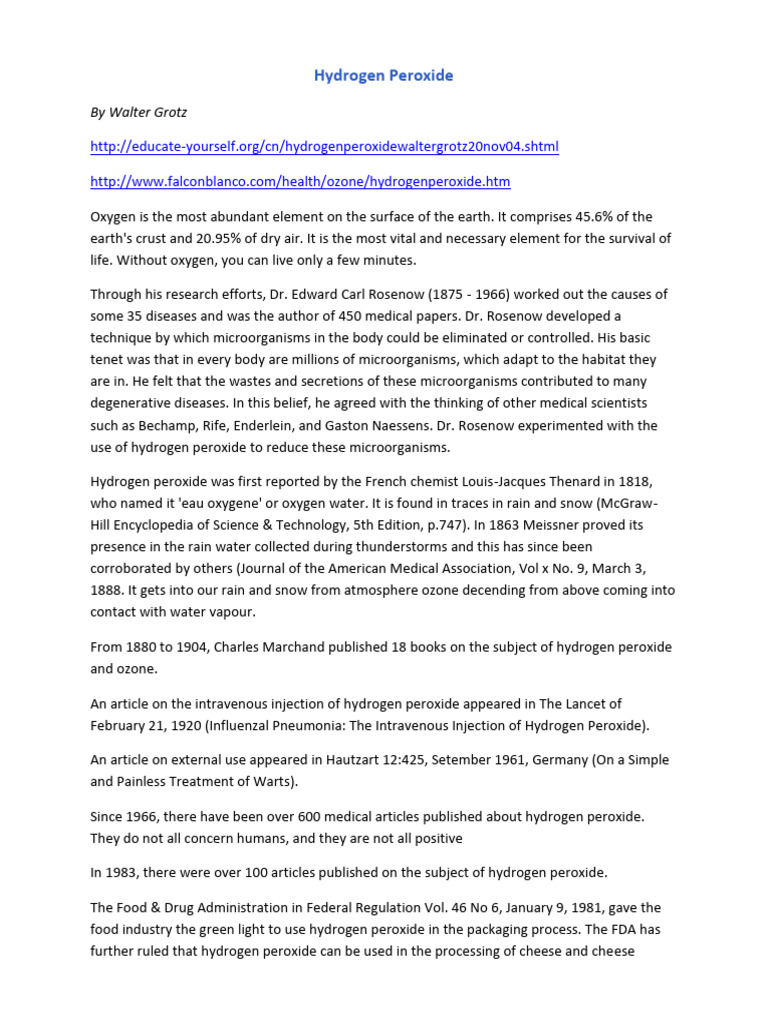 Hydrogen Peroxide Medical History | PDF | Hydrogen Peroxide | Oxygen
