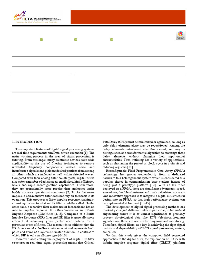 10 Realization of IIR Digital Filter Structures For ECG Denoising | PDF | Field Programmable ...