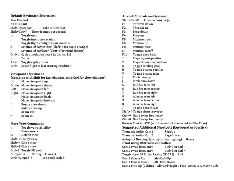 X-Plane Keyboard Shortcuts | PDF | Aircraft Flight Control System ...