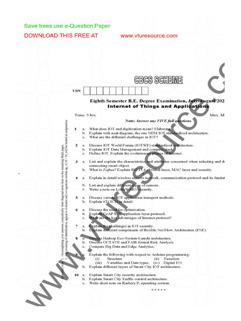 Aug-2021 - Question Paper of IOT | PDF
