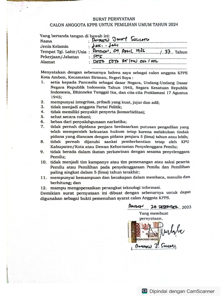 Surat Pendaftaran Kpu | PDF