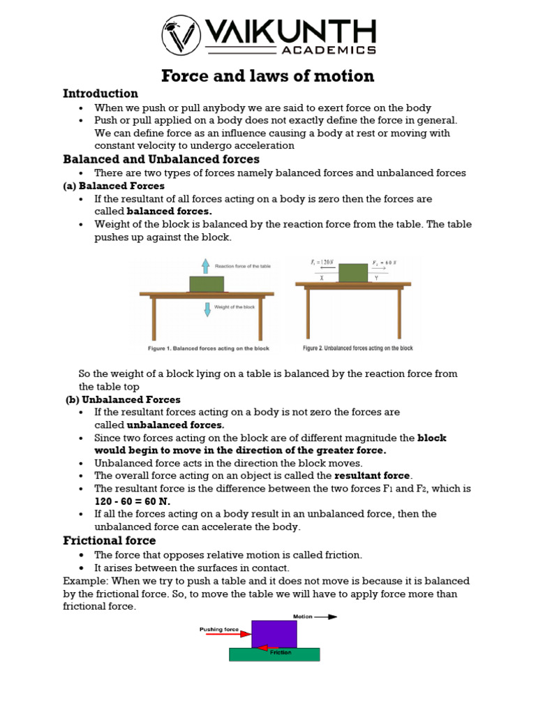 Force and Laws of Motion | PDF | Force | Newton's Laws Of Motion
