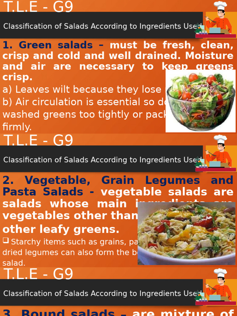 2 Classification of Salads According To Ingredients Used | PDF | Salad | Pasta