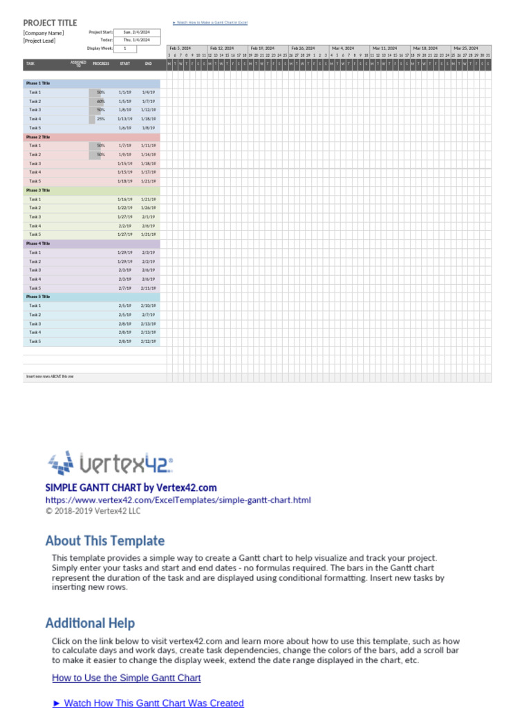 Vertex42 Simple Gantt Chart Guide | PDF | Spreadsheet