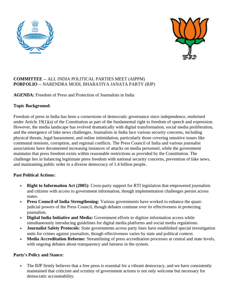 Position Paper - Narendra Modi | PDF | Freedom Of The Press | Journalism