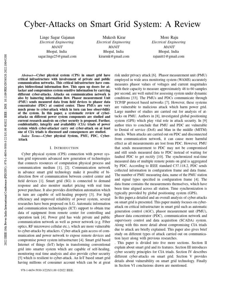 Cyber-Attacks On Smart Grid System A Review | PDF | Scada | Smart Grid