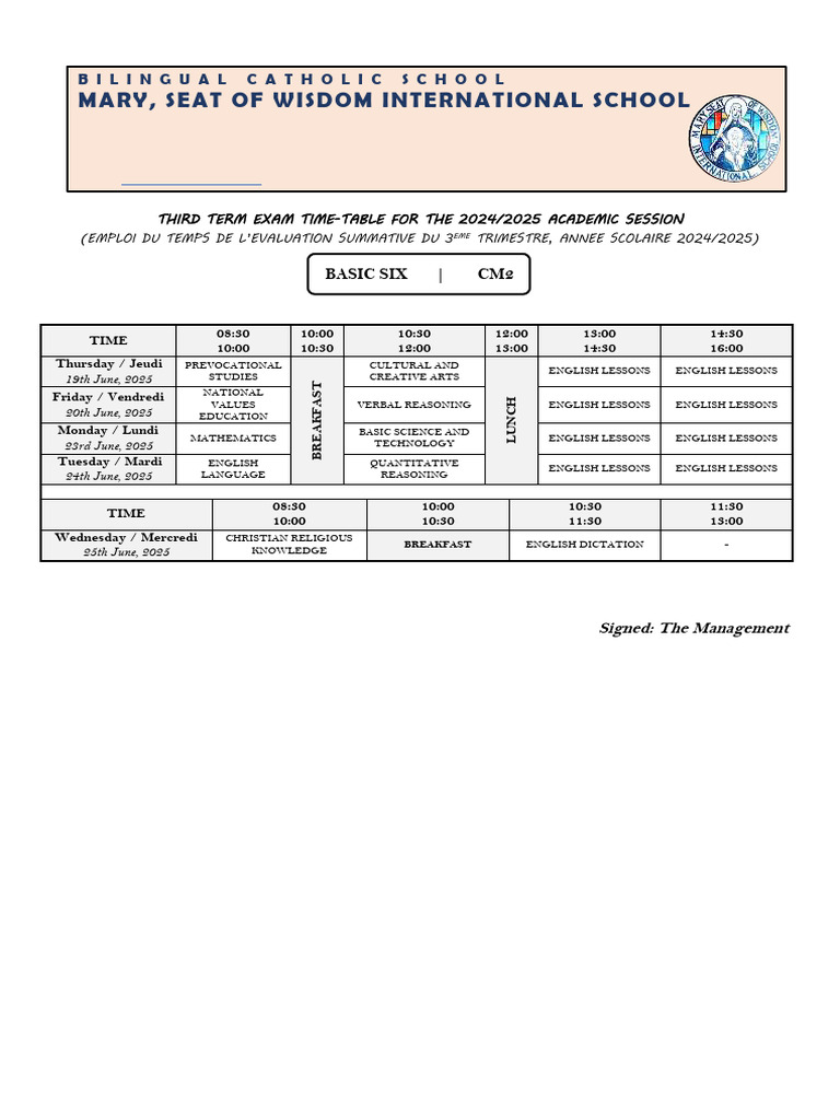 Grade 9 Third Term Exam Timetable 2025 | PDF