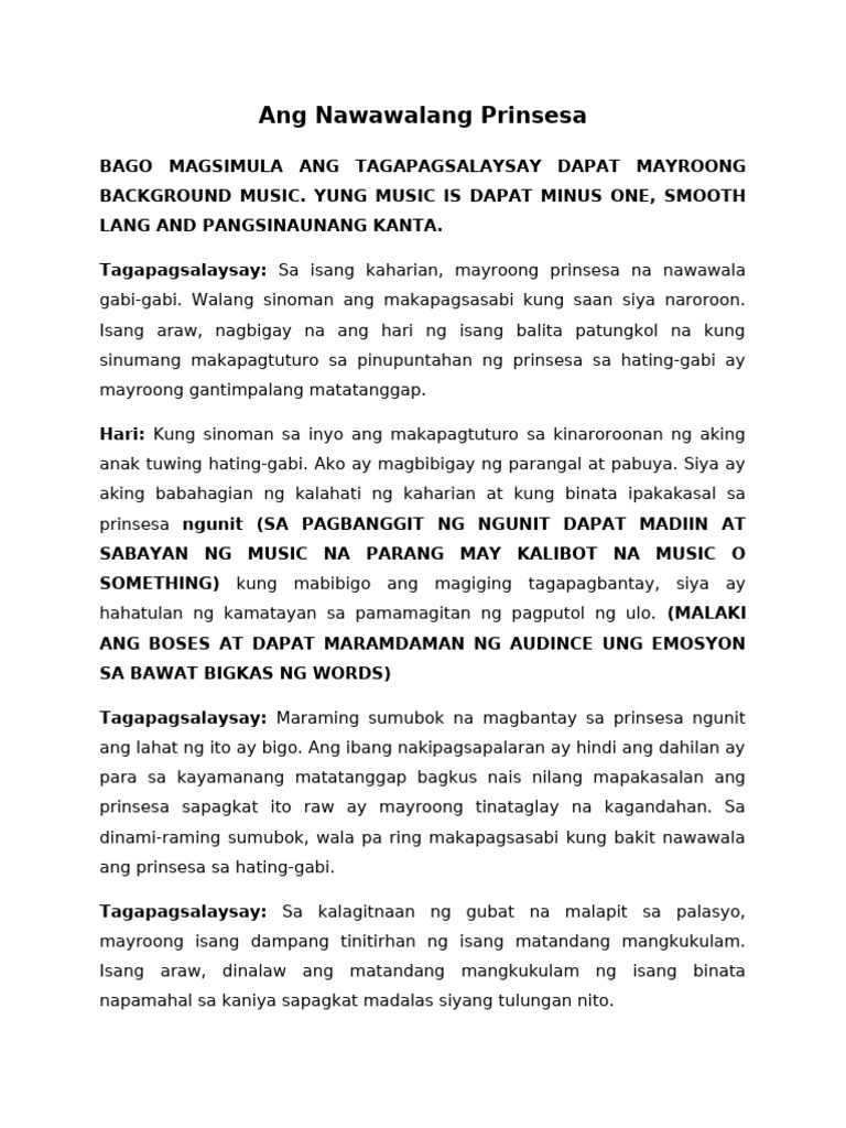 Dulaan Script Pangkat-4-Ang Nawawalang Prinsesa | PDF