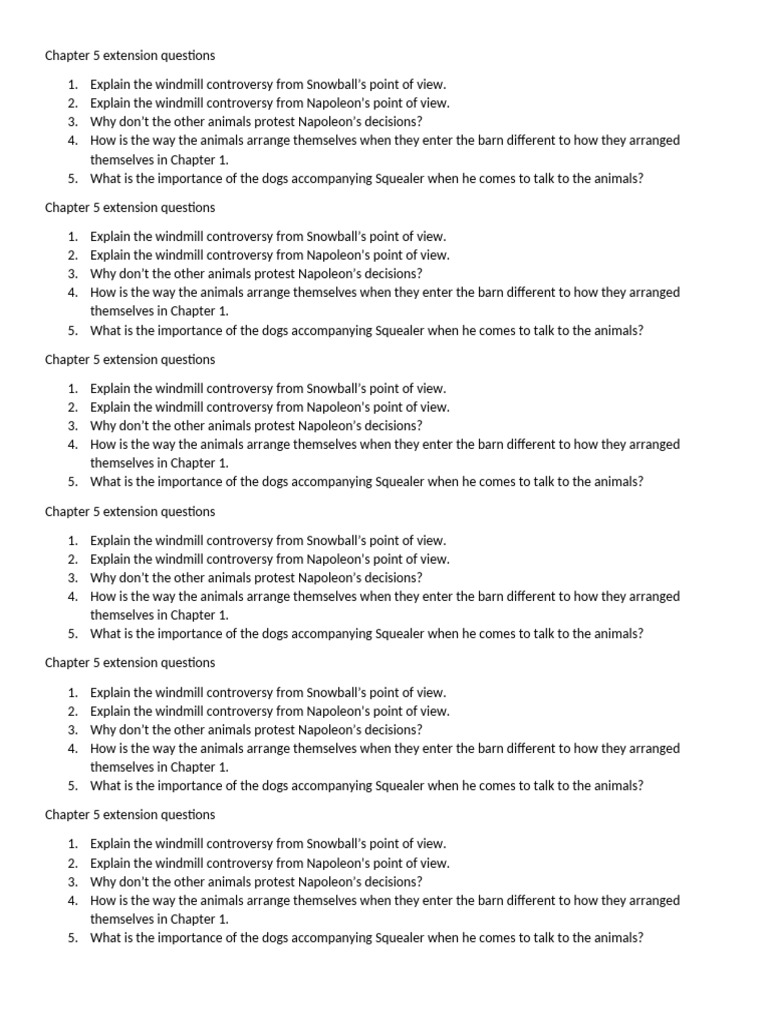 Animal Farm Chapter 5 Extension Questions Done | PDF | Chess Theory | Chess