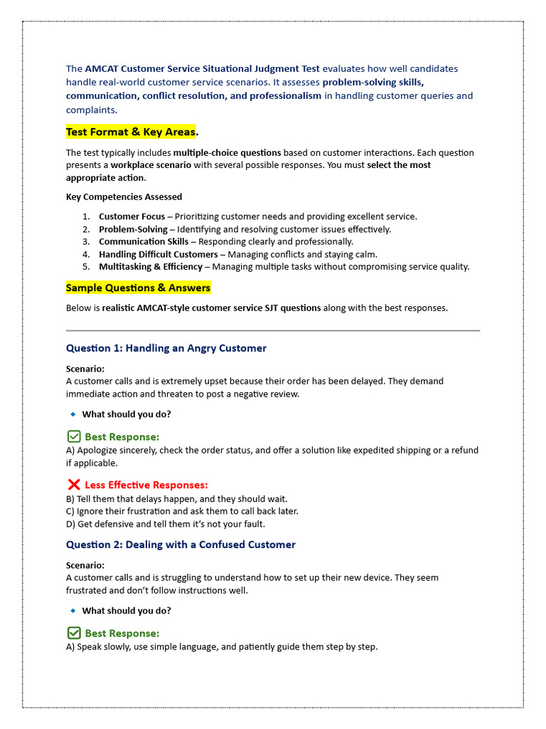 Customer Service Situational Judgment Test | PDF | Multiple Choice