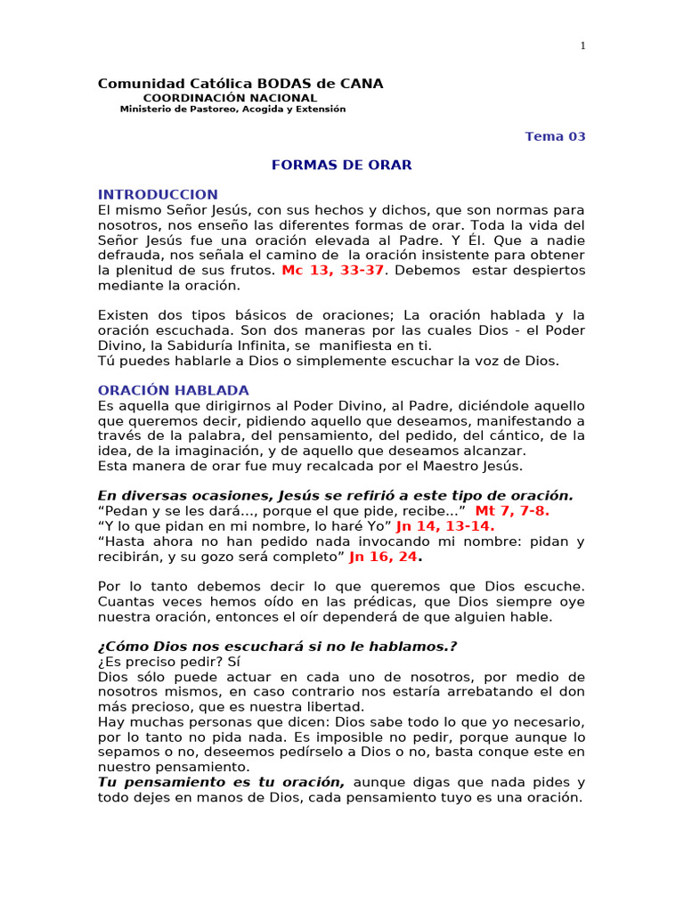 Tema 03 Formas de Orar | PDF | Oración | Jesús