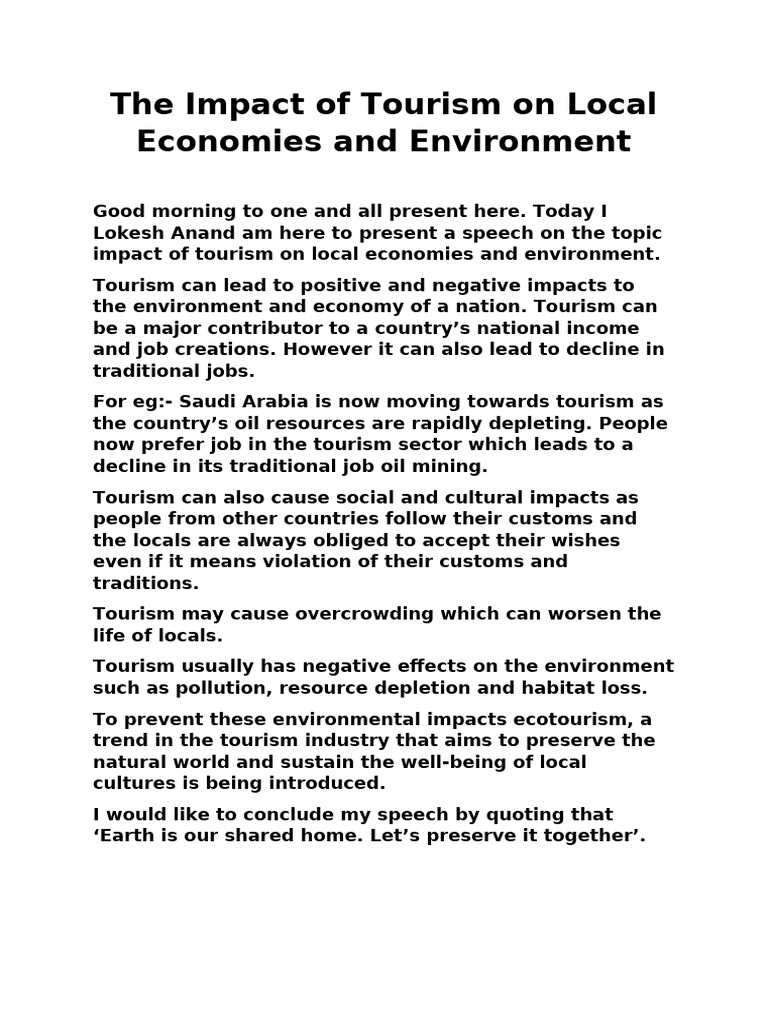Tourism's Economic and Environmental Effects | PDF