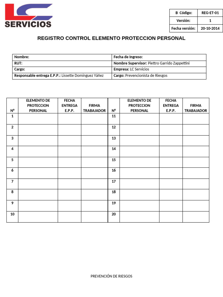 Registro Control EPP | PDF