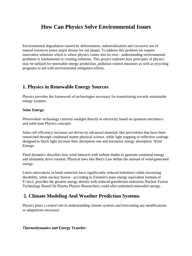 How Can Physics Solve Environmental Issues | PDF | Physics | Climate Change