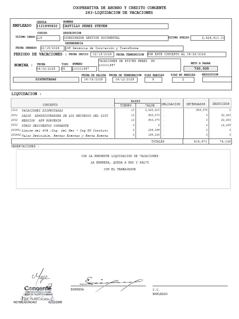 Vacaciones Steven Castillo | PDF | Economias | Sector privado
