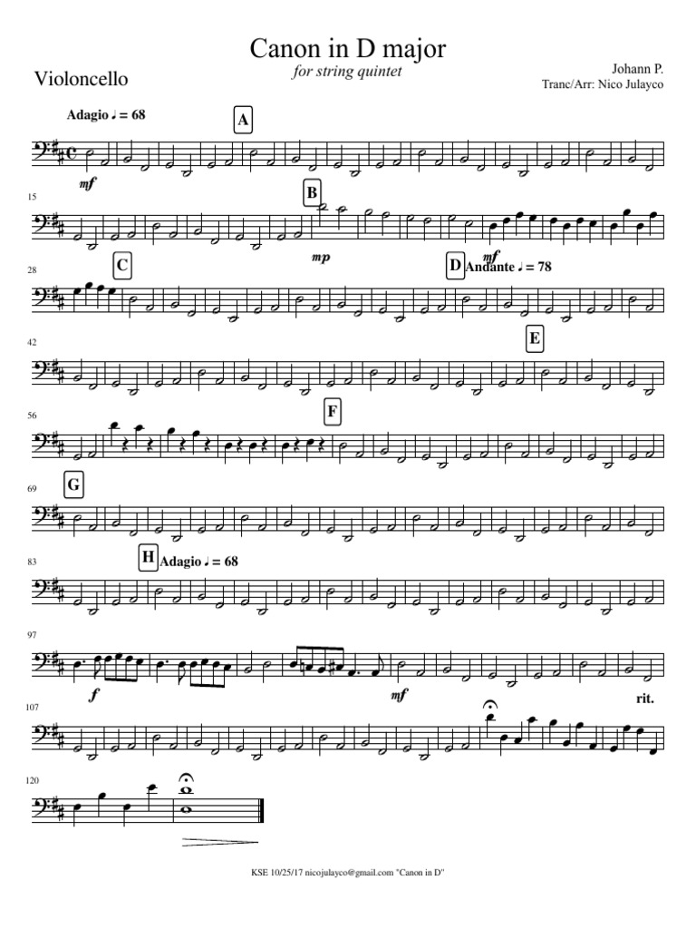 Canon in D Major - Violoncello | PDF