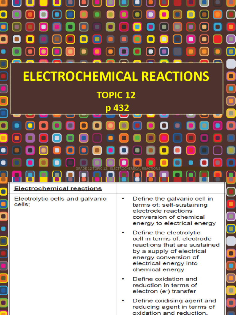 Macmillan GR 12 Topic 12 Electrochemical Reactions | PDF | Electrochemistry | Redox