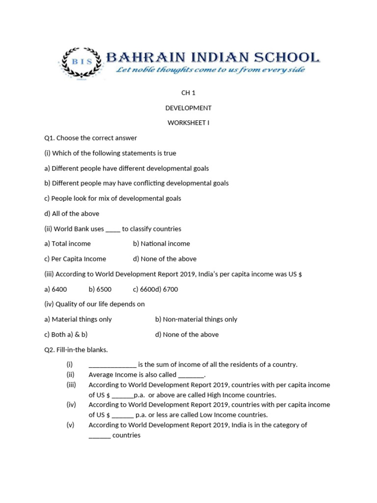 CH 1 Dev Worksheet I | PDF