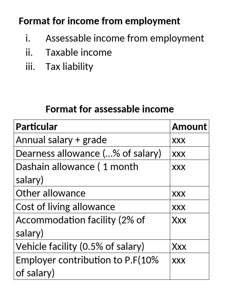 Employment Income Calculation Format | PDF | Cost Of Living | Taxes