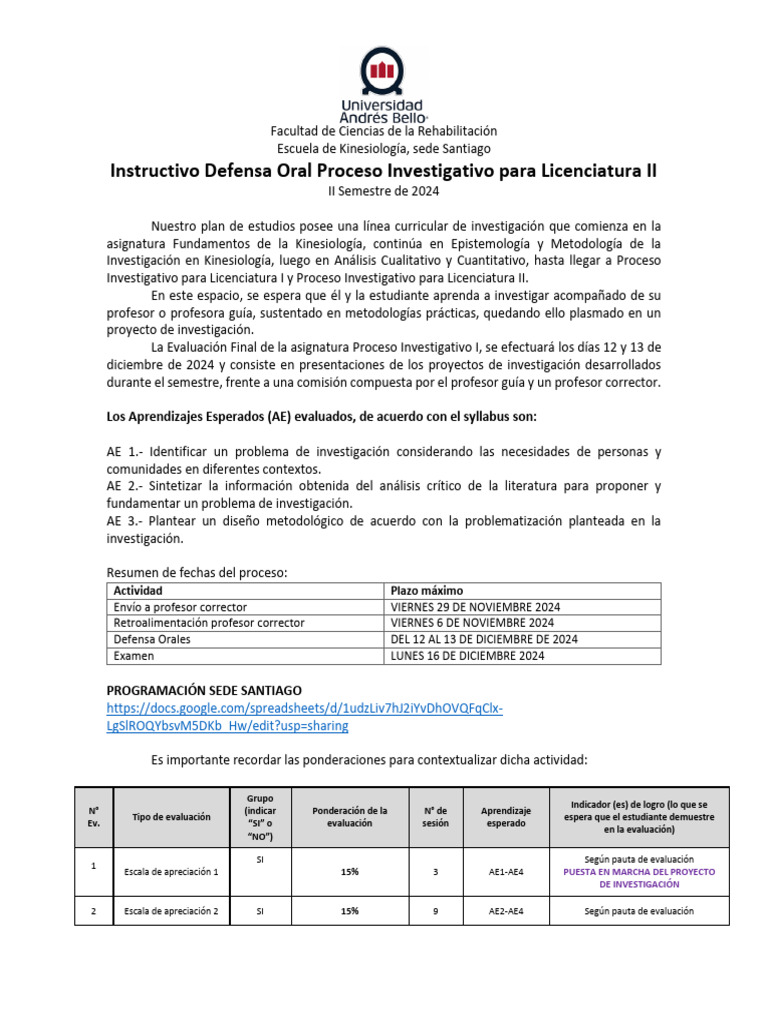 Instructivo Defensa Oral Proceso Investigativo Para Licenciatura II 2024 | PDF | Maestros | Diseño