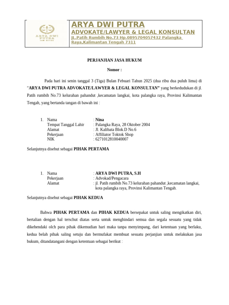 Surat Perjanjian-ARYA DWI PUTRA | PDF