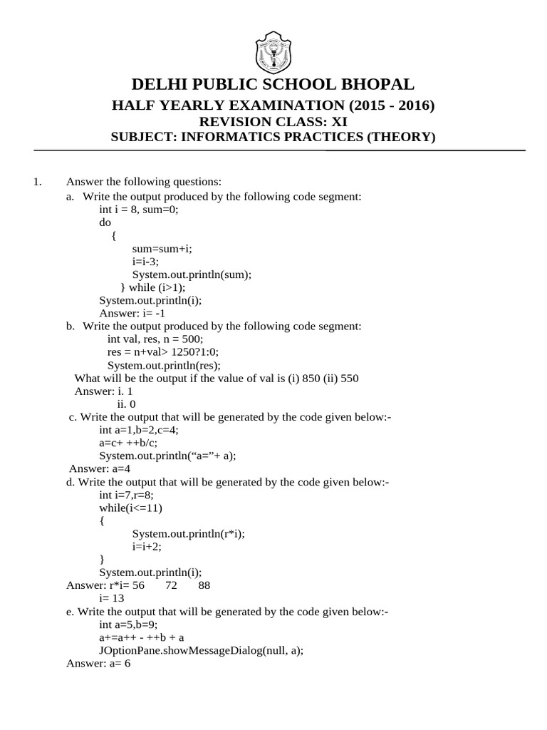 Half Yearly Examination Class 11 IP Revision (2015-16) | PDF | Computer Programming | Computing