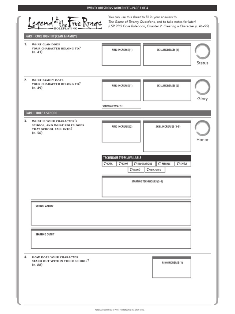 Twenty Questions Character Worksheet | PDF