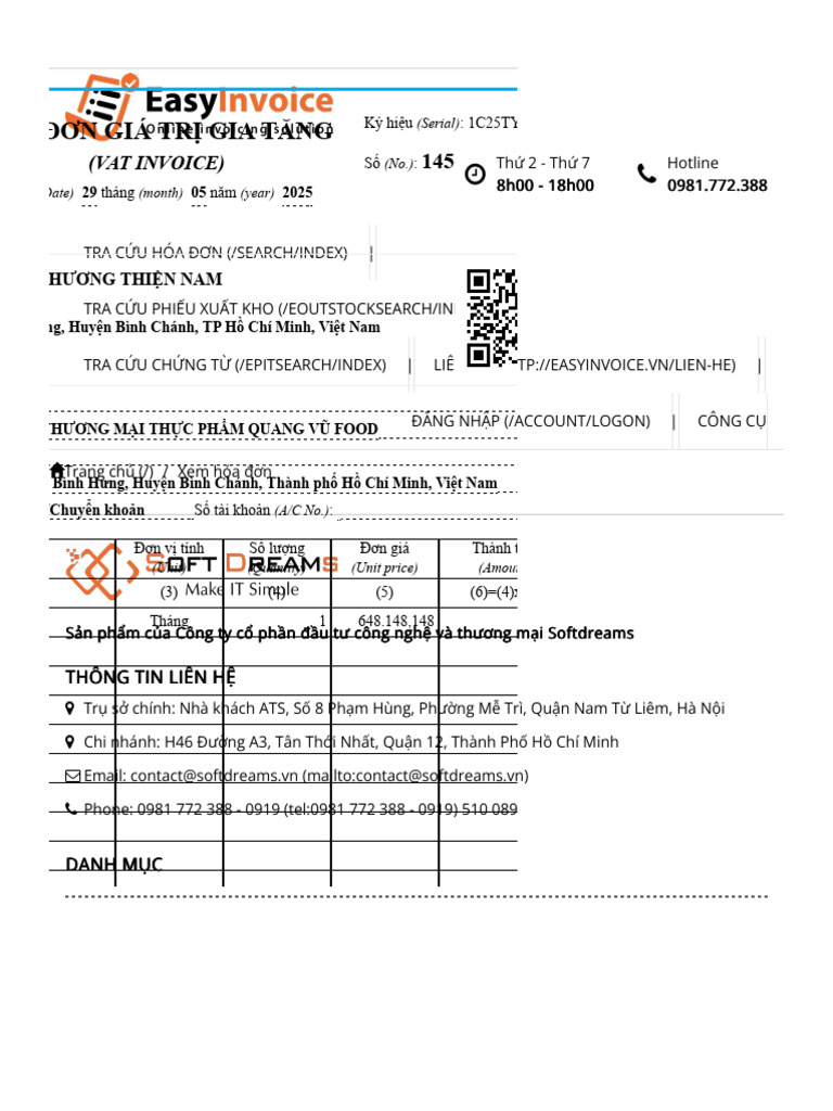 HÓA Giá TRN Gia T G: (Vat Invoice) | PDF