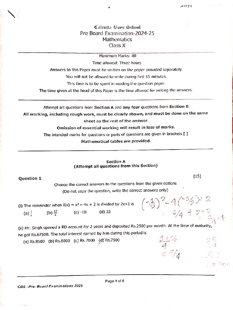 Calcutta Boys' School Class X Rehearsal Examination 2024-2025 - Amar Ei ...