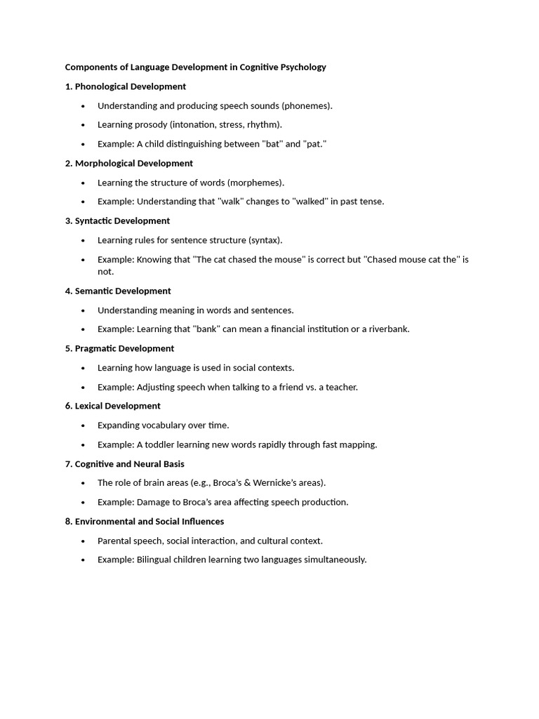 Components Of Language Development In Cognitive Psychology Pdf