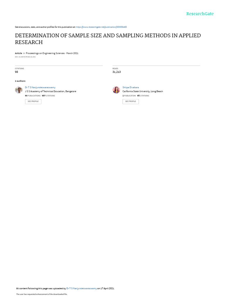 Determination of Sample Size and Sampling Methods | PDF | Sample Size Determination | Sampling ...