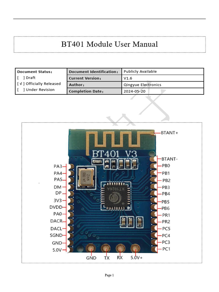 BT401 Bluetooth Audio Module User Manual - V1.6 | PDF | Bluetooth ...