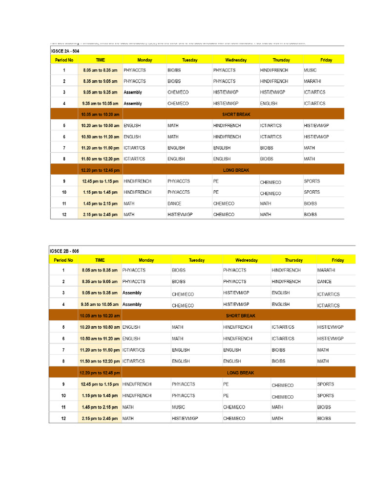 Time Table IGCSE II | PDF