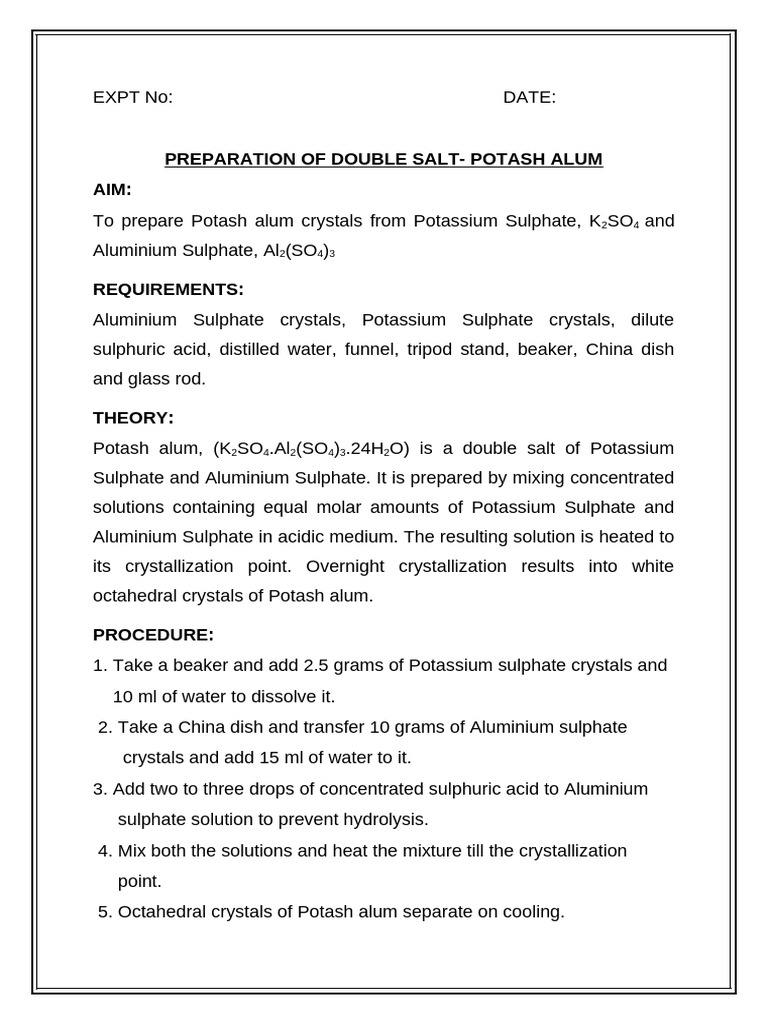 Prepare Potash Alum Crystals | PDF