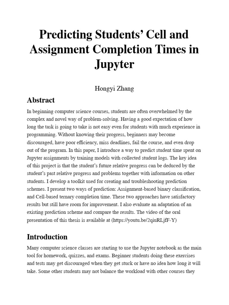 Predicting Students Cell and Assignment Completion Times in Jupyter ...