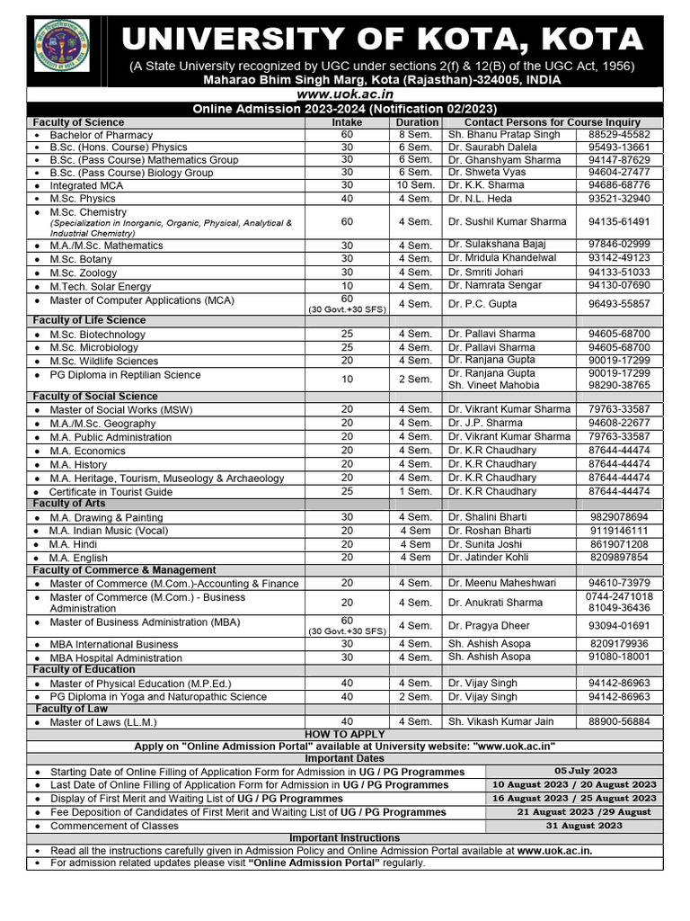 UOK-Admission Notification 2023-24 For Website - 02 | PDF | Educational ...