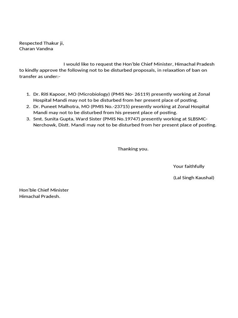 Request to Maintain Staff Positions in Mandi | PDF
