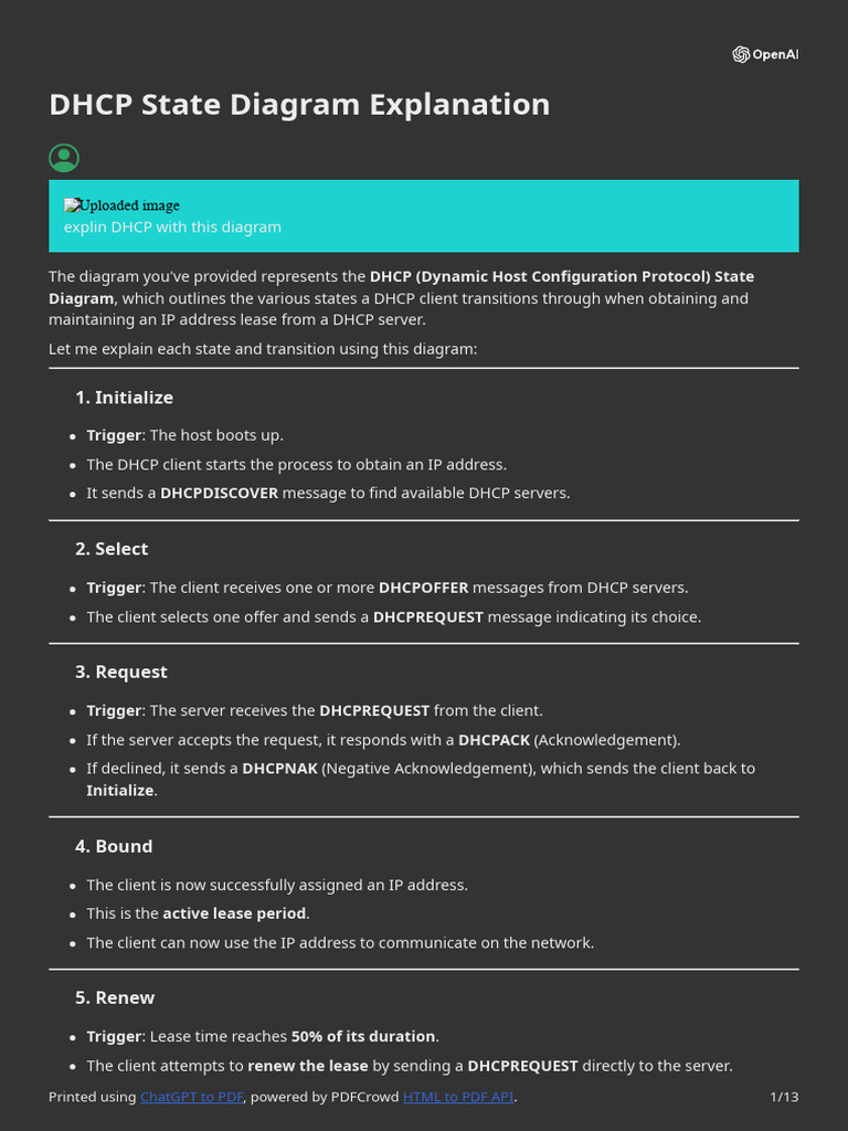 DHCP State Diagram Explanation | PDF | Quality Of Service | Multiplexing