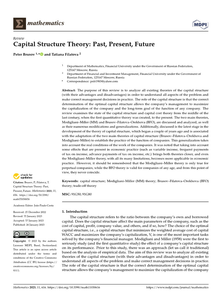 Capital Structure Theory Past Present Future | PDF | Cost Of Capital ...