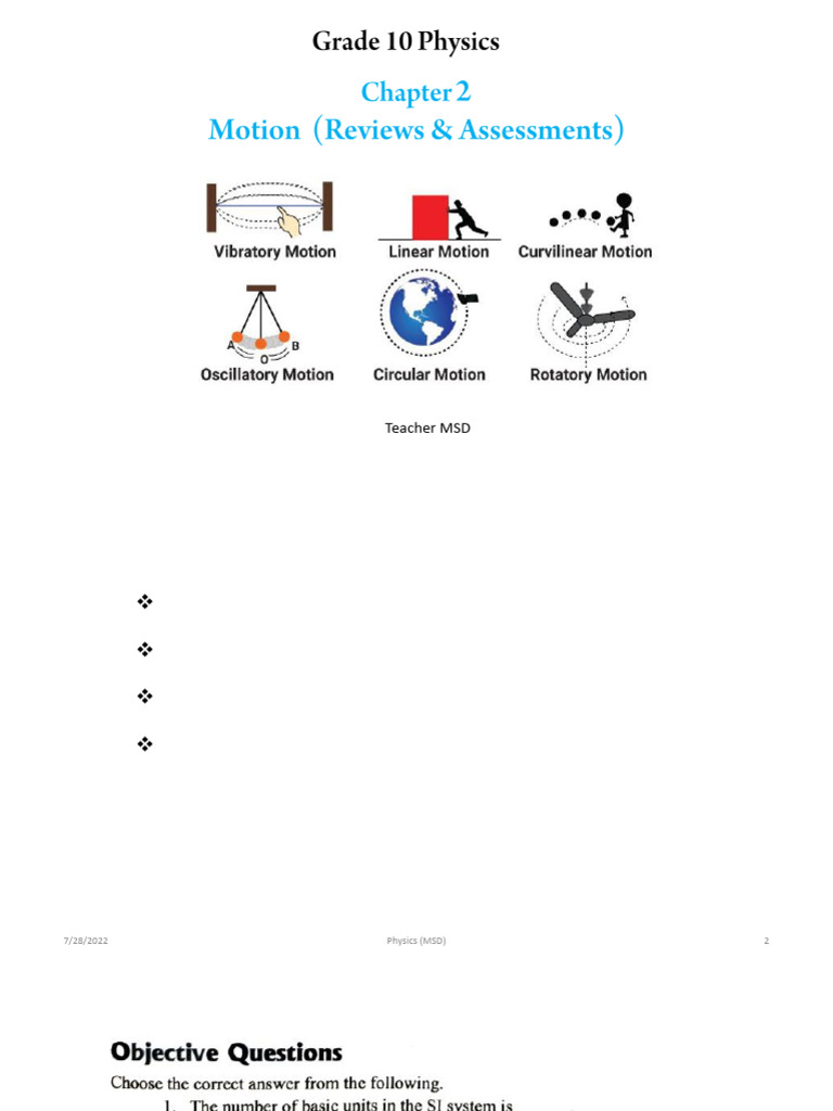 Grade 10 Physics Chapter 2 Review | PDF | Acceleration | Velocity