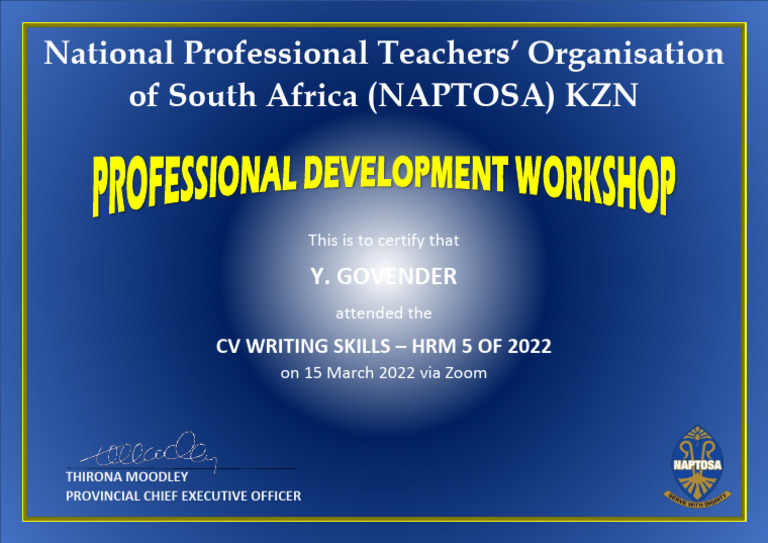 NAPTOSA KZN CV Writing Skills Certificate | PDF