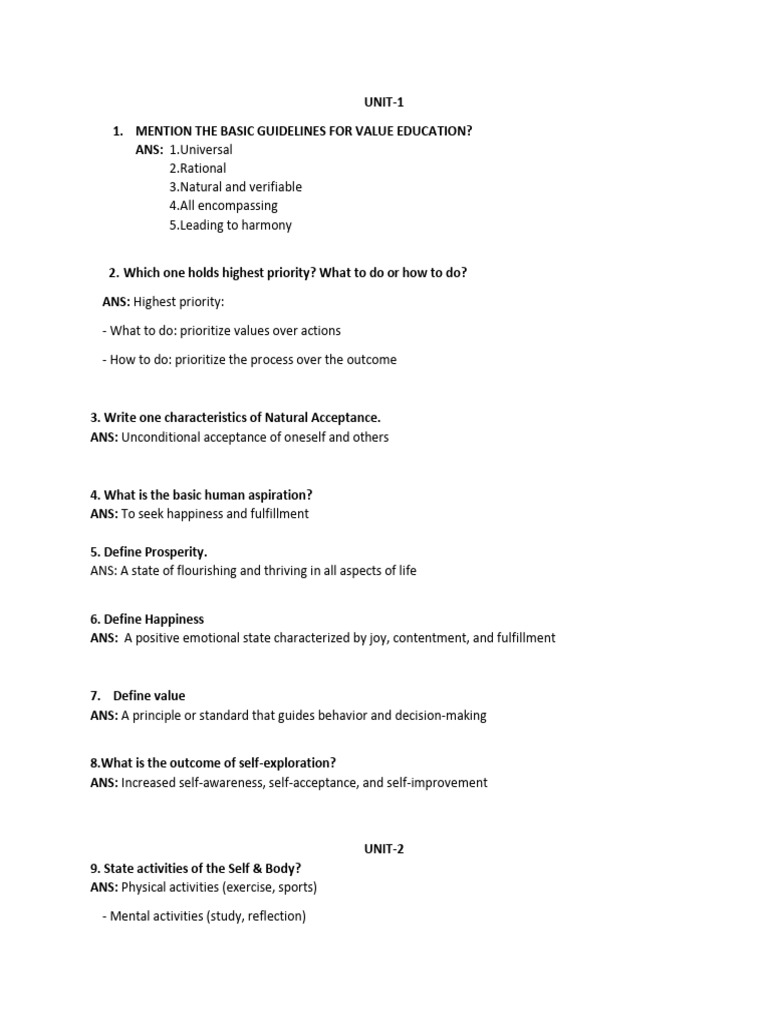 UHV One Marks | PDF | Happiness | Motivational