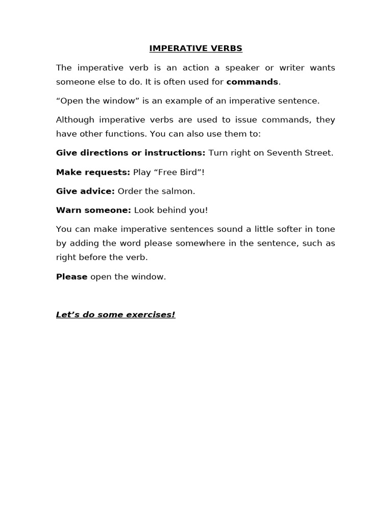 Imperative Verbs | PDF