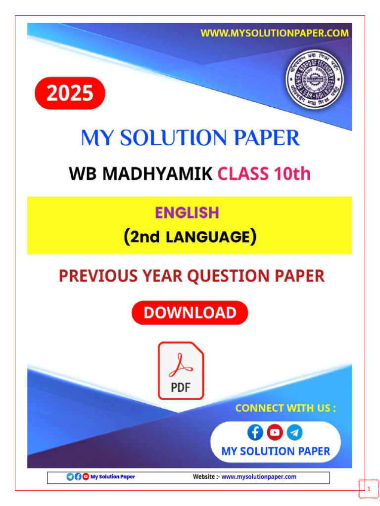 2025 English WB Board 10th Class Question Paper | PDF