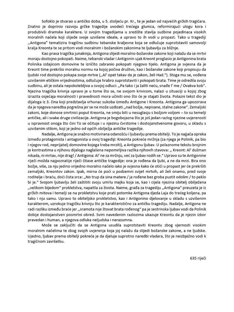 Antigona - Primjer Eseja | PDF