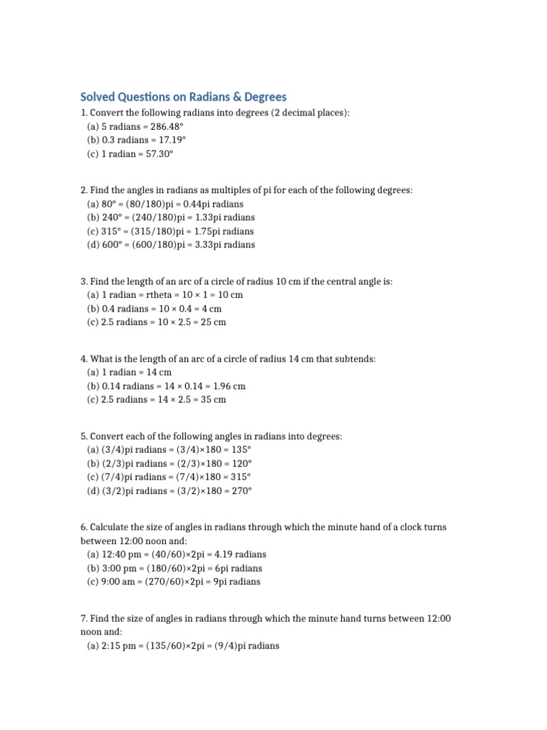 Solved Radian Questions | PDF