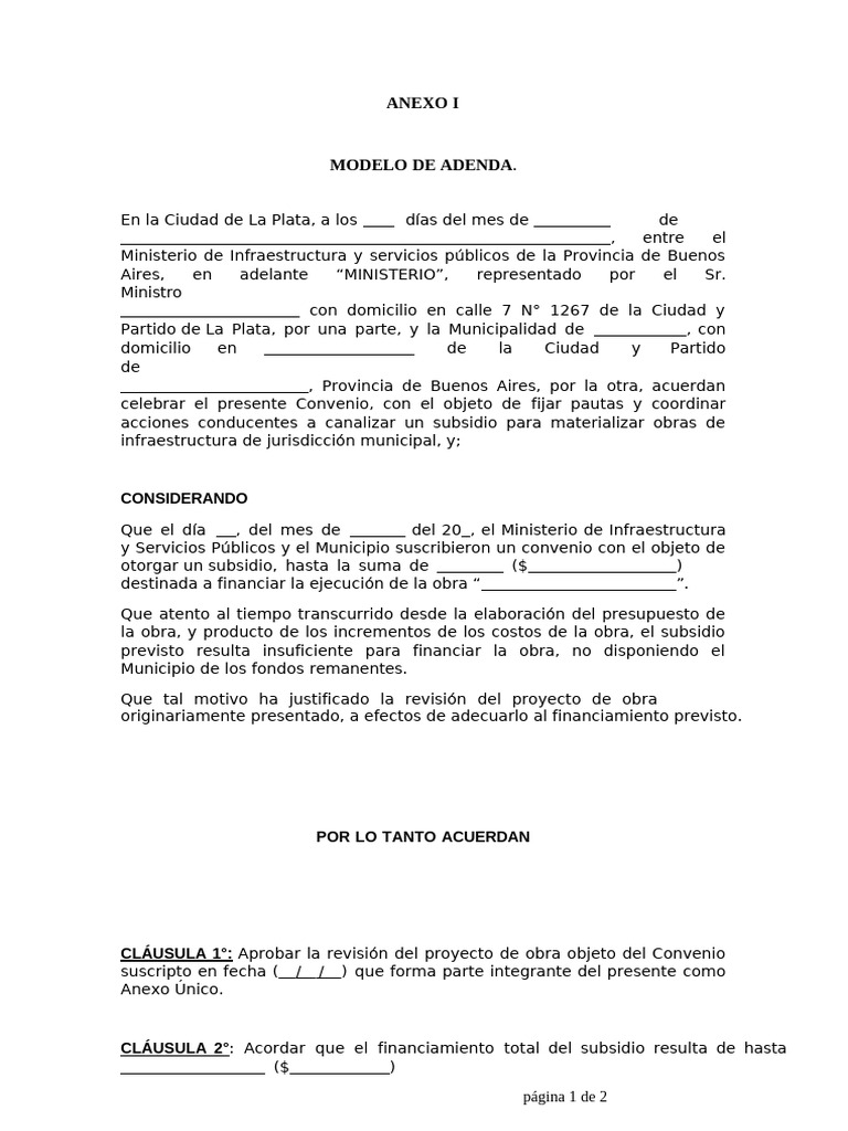 Adenda para Subsidio de Infraestructura | PDF