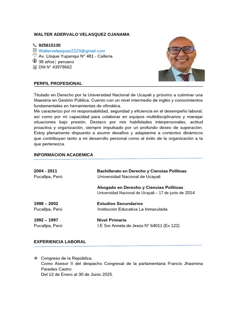 CV - Walter Velasquez - Junio | PDF | Perú