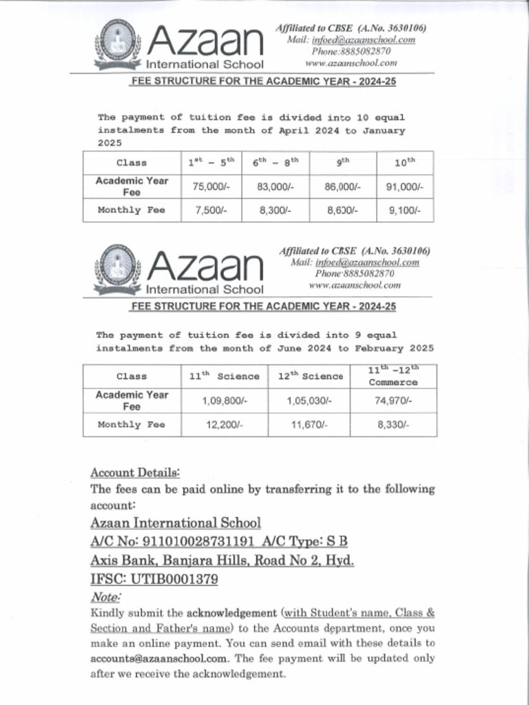 Fee Structure 2024-25 | PDF