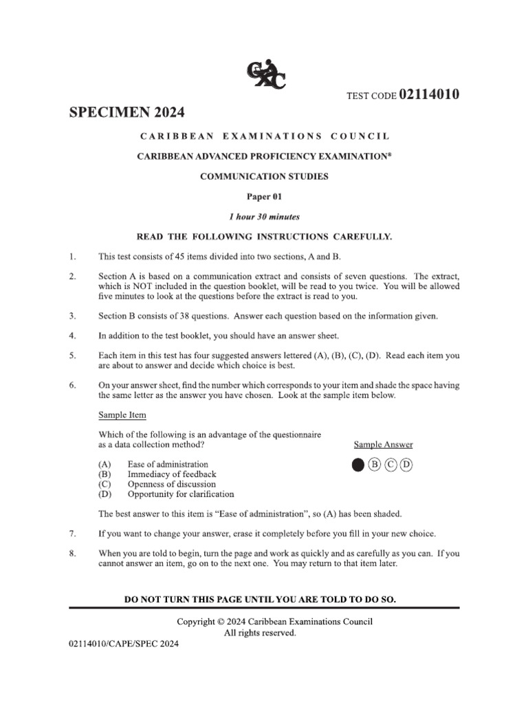 Communication Studies Specimen 2025 Paper 1 | PDF